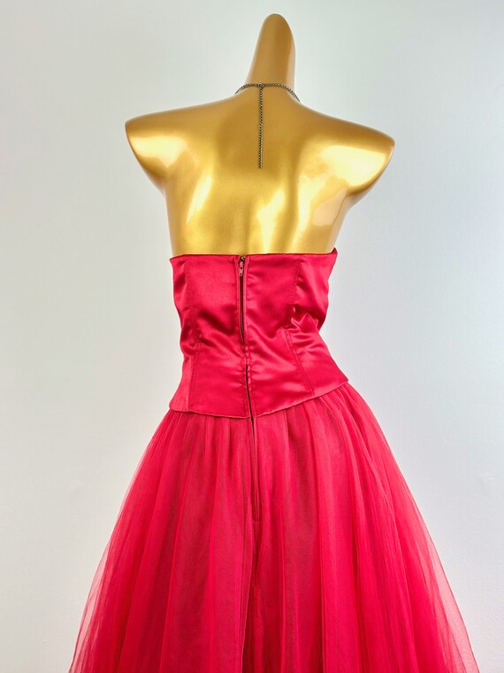 90s prom dress corset ballgown vintage fairy red tull… - Gem