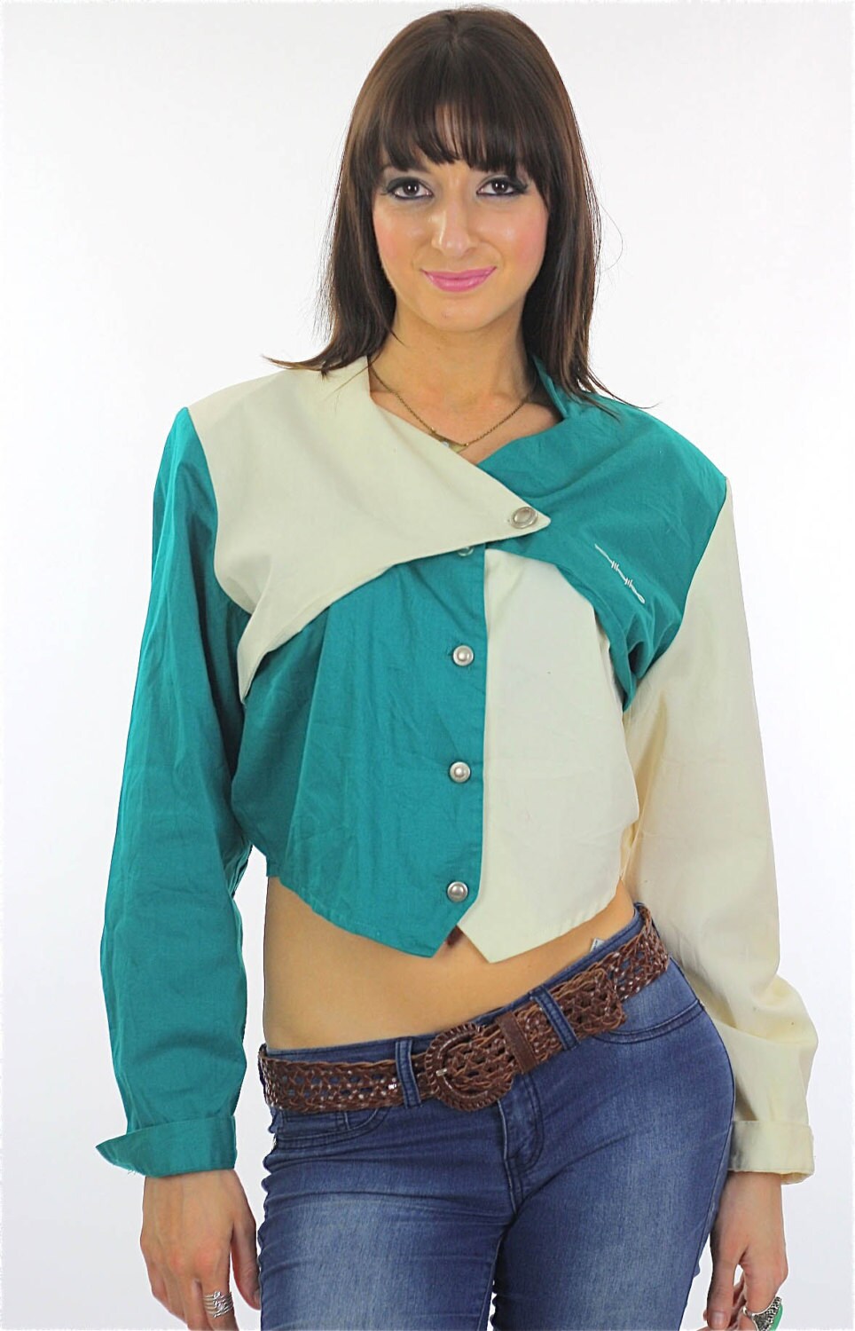 80s Crop Top Cropped Jacket Patchwork Jacket Color Block - Etsy
