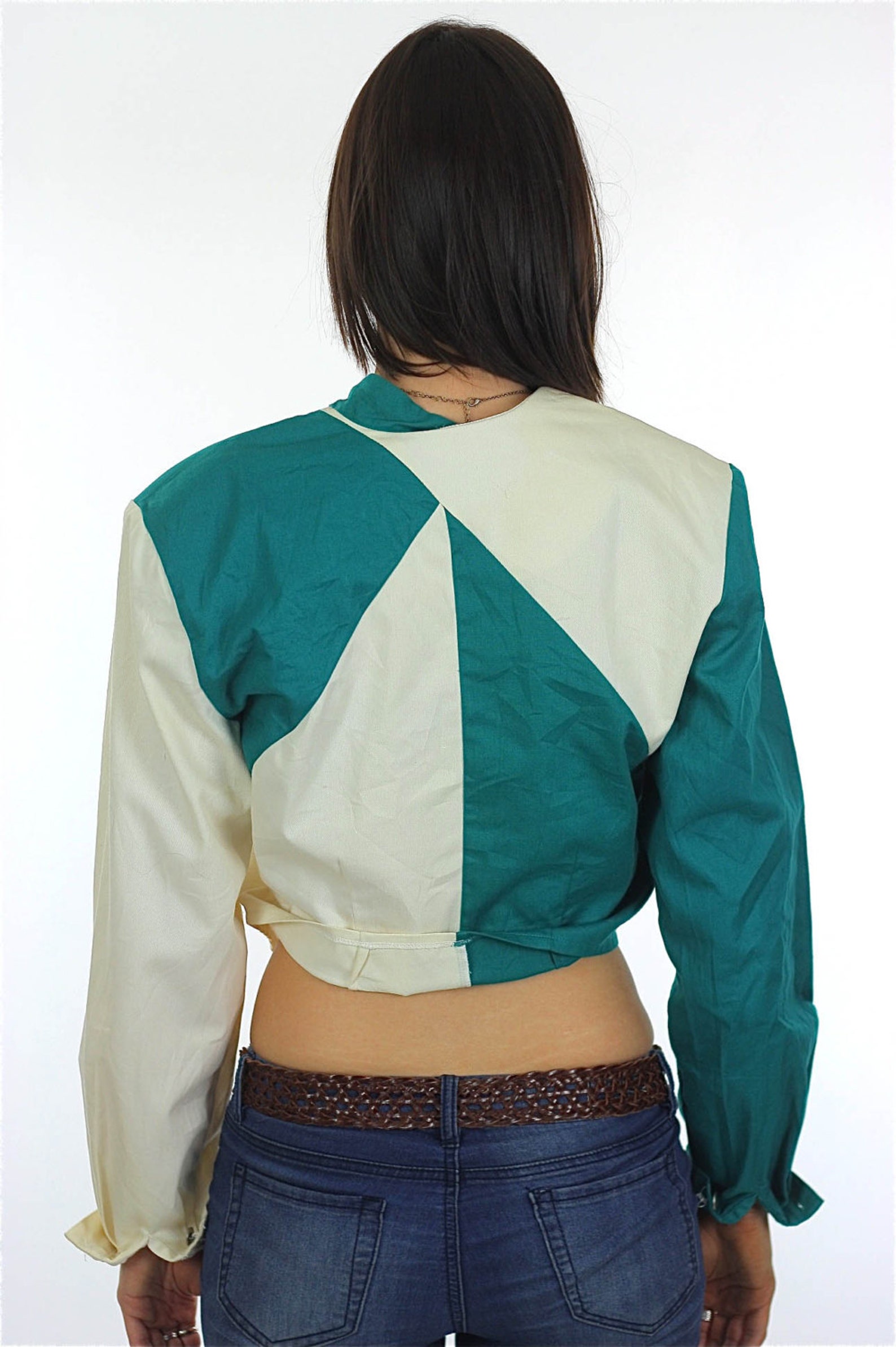 80s Crop Top Cropped Jacket Patchwork Jacket Color Block - Etsy