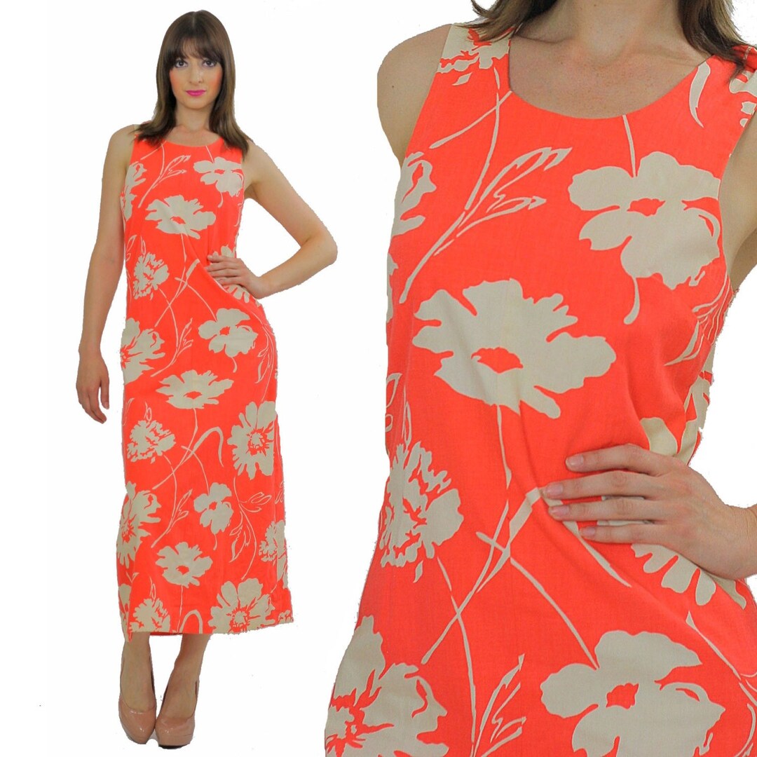 60s Mod Dress Maxi Boho Hippie Neon Hawaiian Floral Print - Etsy
