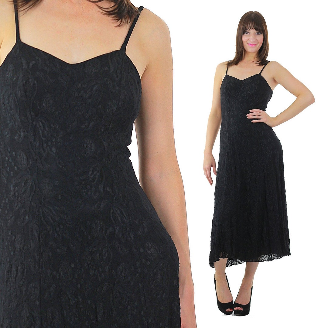 Vintage 90s Prom Dress Black Lace Floral Formal Cocktail Slip Small - Etsy