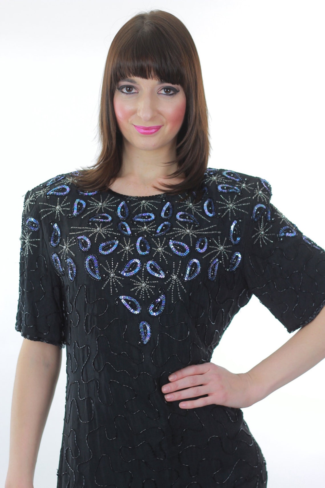 80s Tacky Prom Dress Black Abstract Short Medium - Etsy