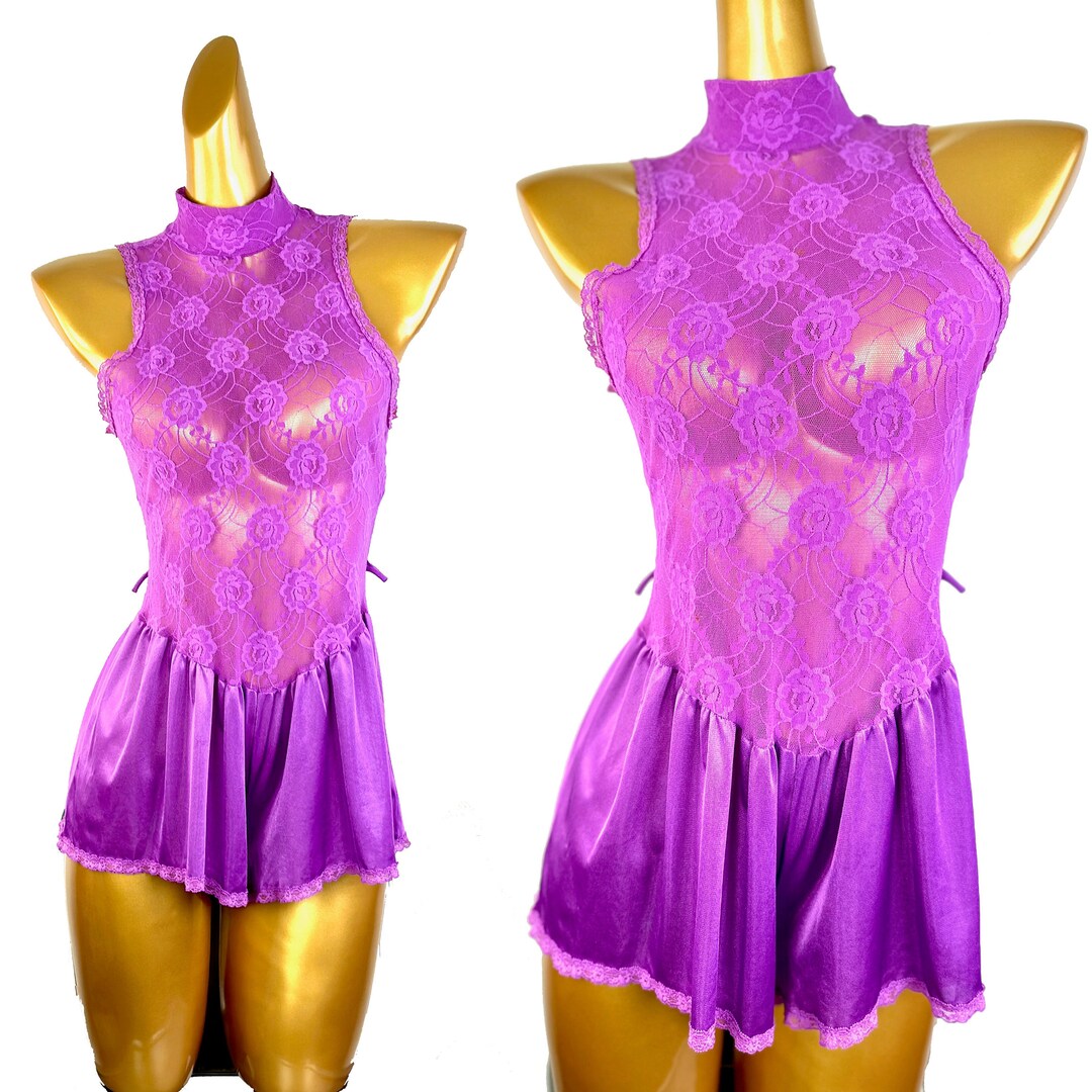 Vintage 80s Teddy Lingerie Bodysuit Purple Medium - Etsy