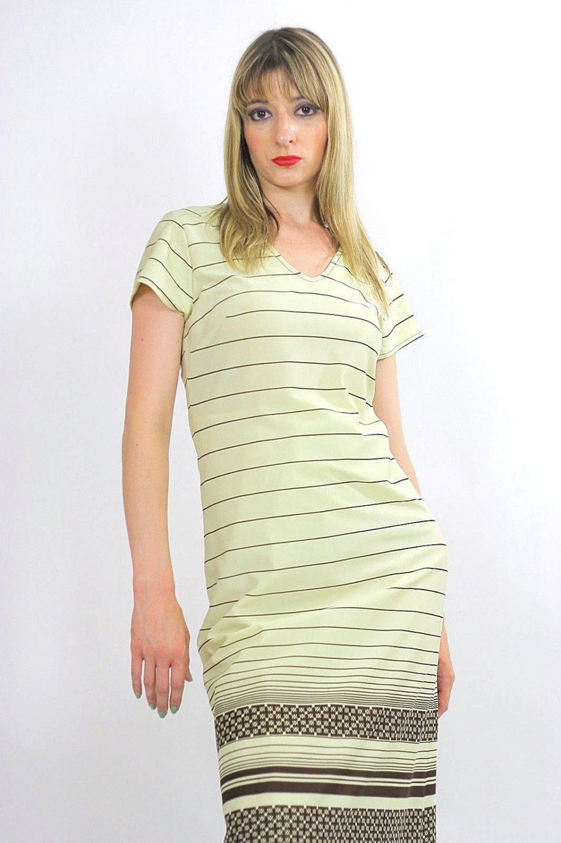 Striped Mod Maxi Dress Vintage 70s Hippie Boho Op Art Tee Shirt Dress ...