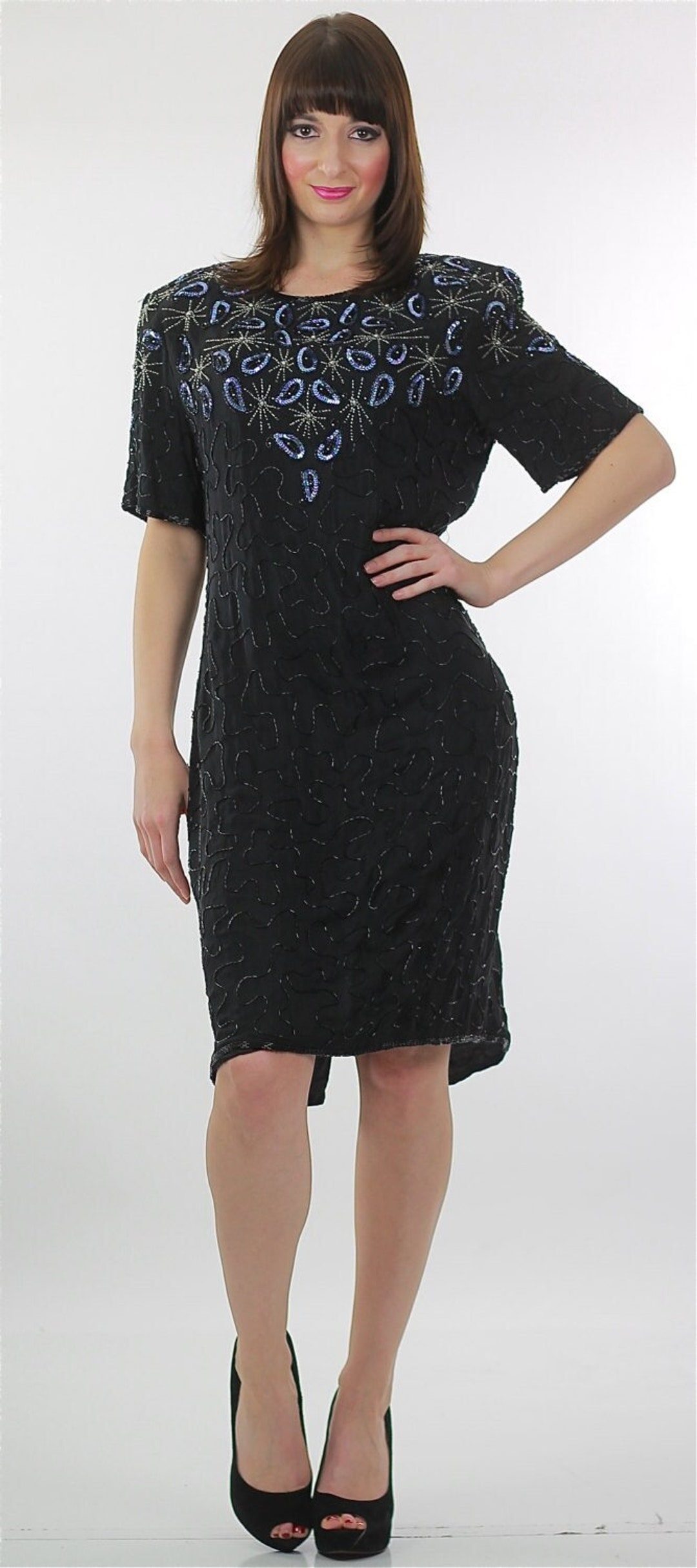 80s Tacky Prom Dress Black Abstract Short Medium - Etsy