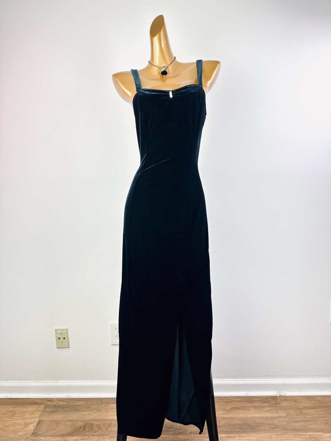90s Prom Dress Homecoming Black Formal Velvet Party Cocktail Gown Size ...