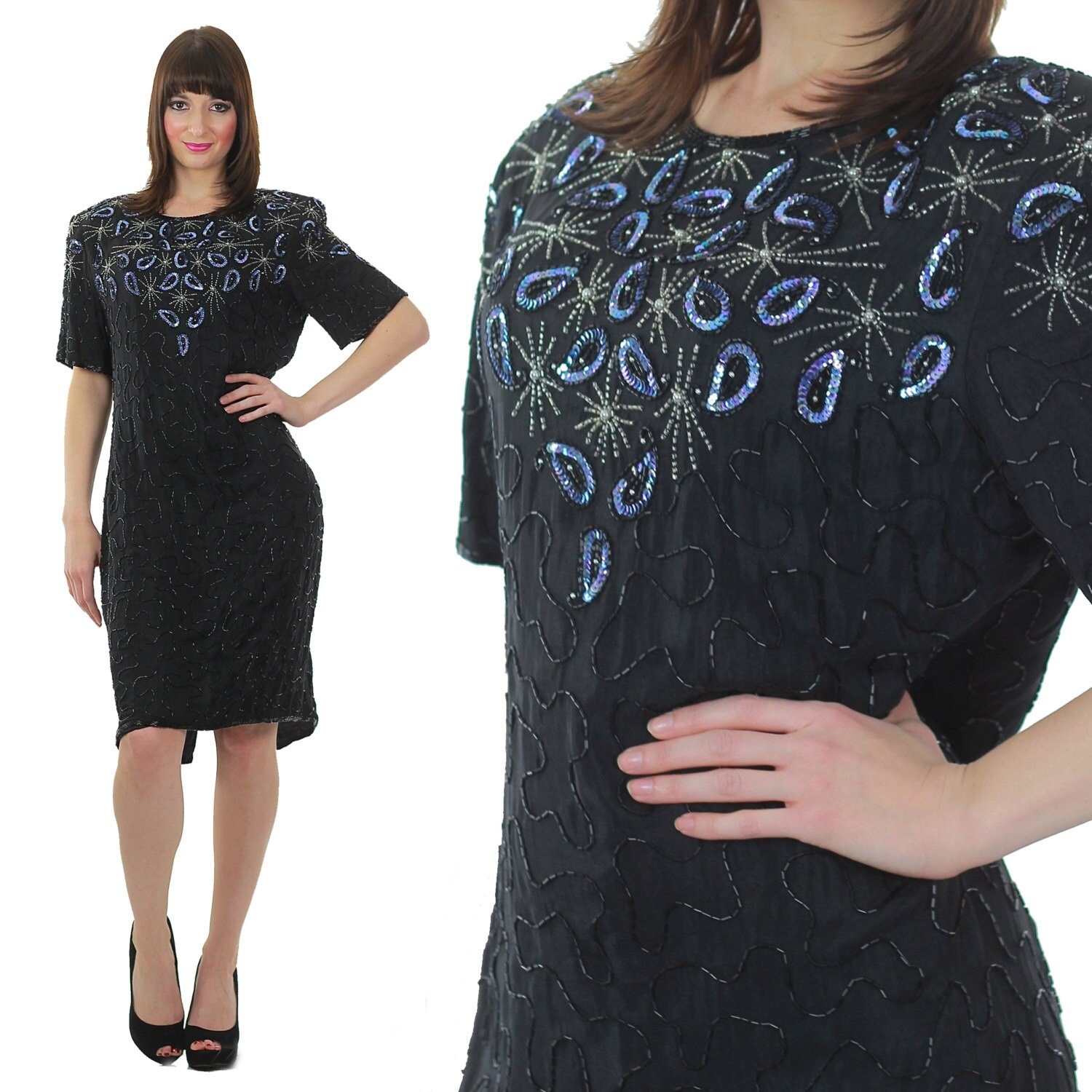 80s Tacky Prom Dress Black Abstract Short Medium - Etsy