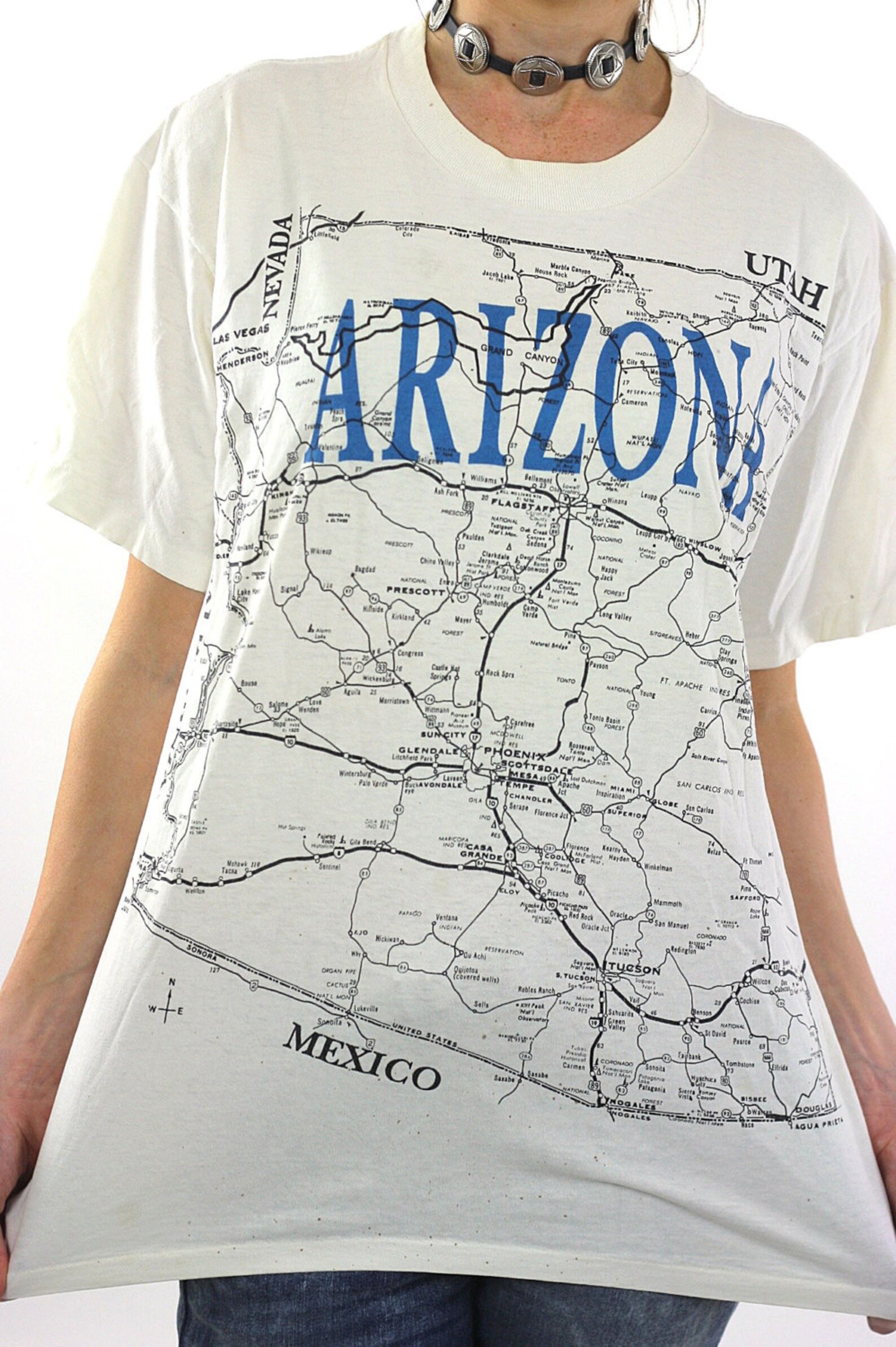 Arizona T Shirt Map Tee White Road Map Tee Shirt Oversized - Etsy