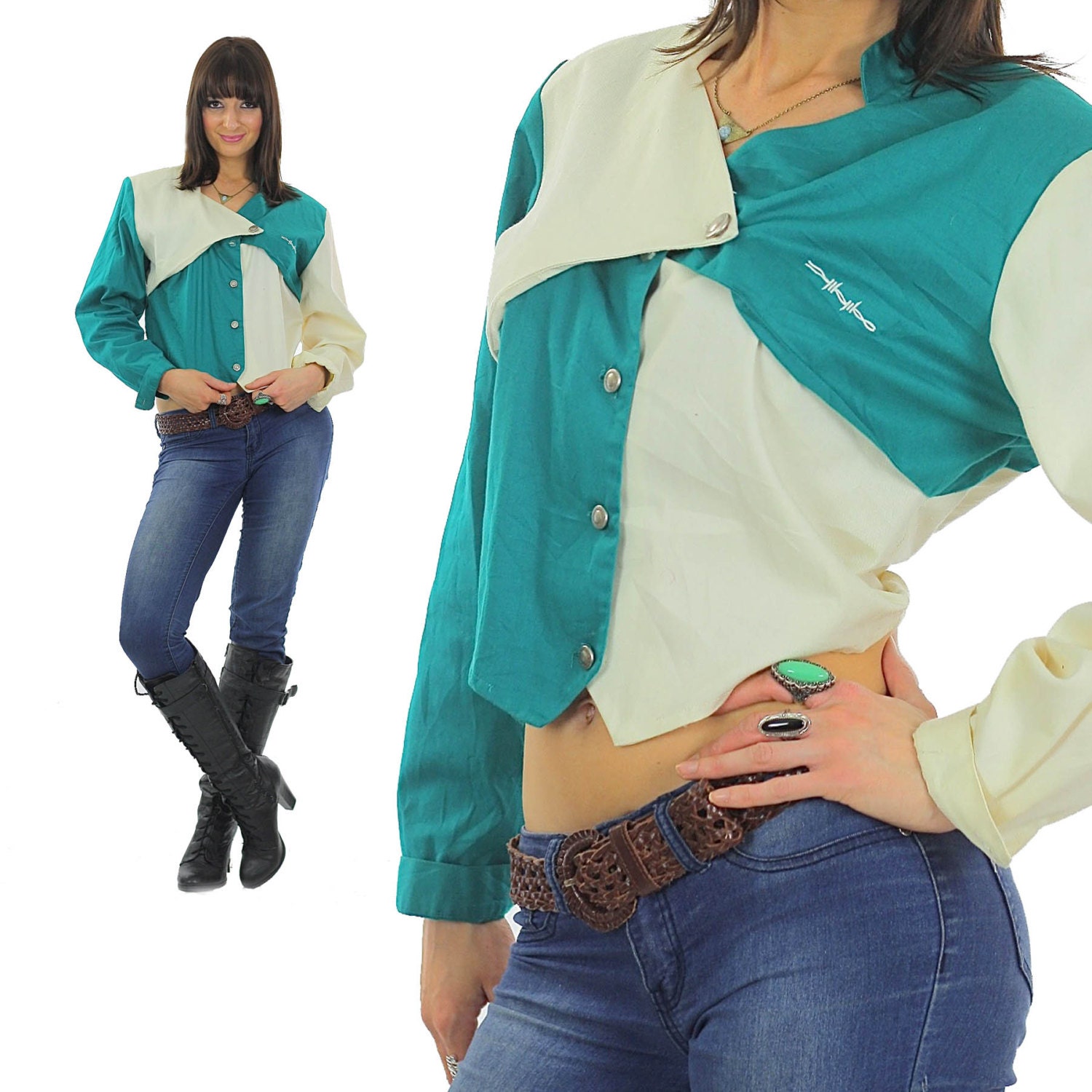 80s Crop Top Cropped Jacket Patchwork Jacket Color Block - Etsy