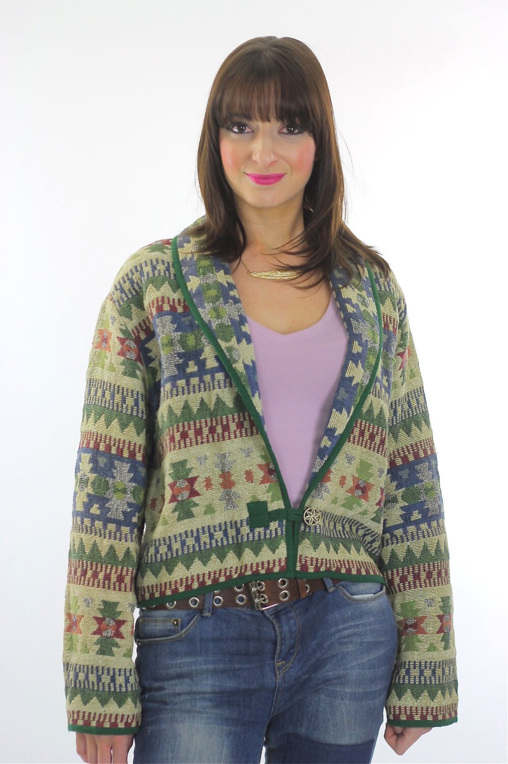 Woven Jacket Vintage 70s Boho Hippie Jacket Cotton Long Sleeve - Etsy