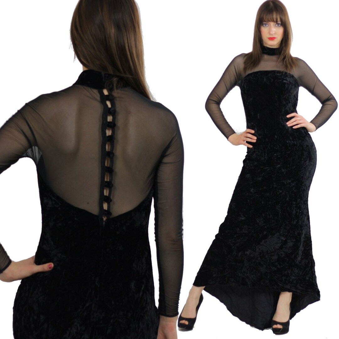 Black Goth Dress Sheer Gothic Party Dress Vintage 90s Grunge Lace Net ...