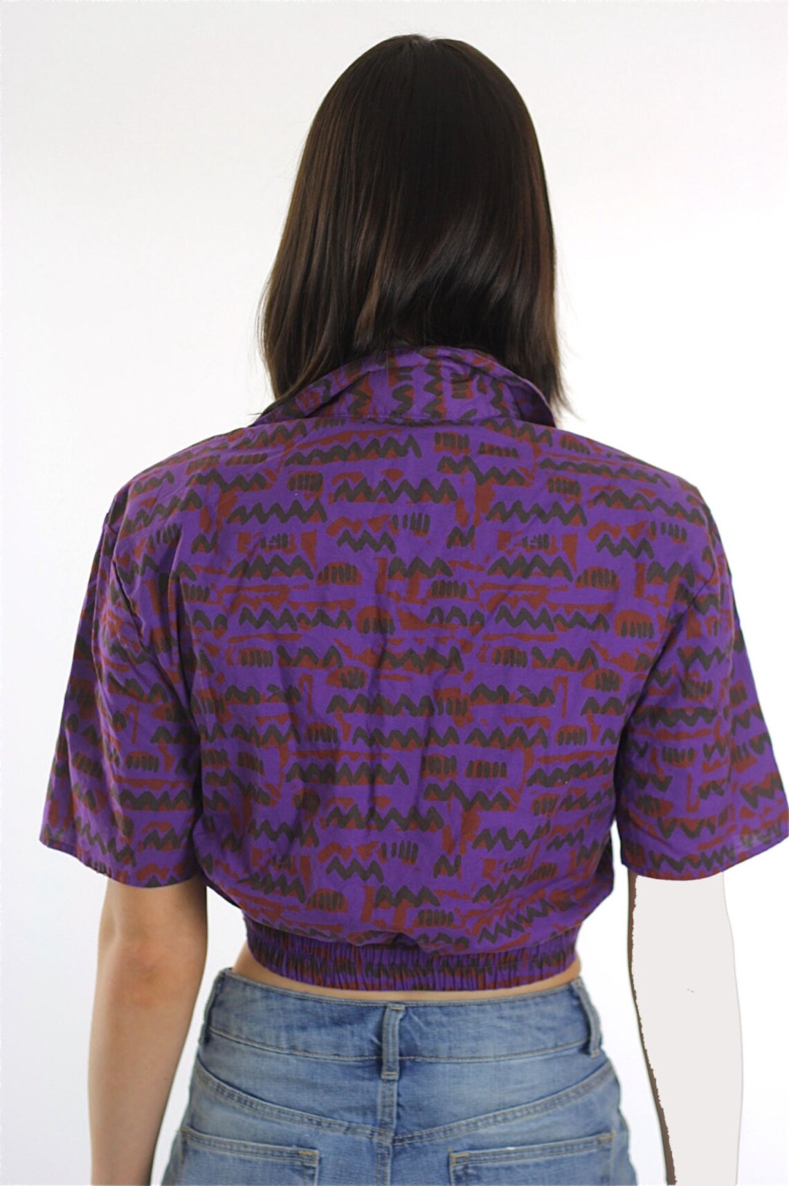 80s Crop Top Belly Shirt Abstract Shirt Cropped Shirt Purple Shirt Tie ...
