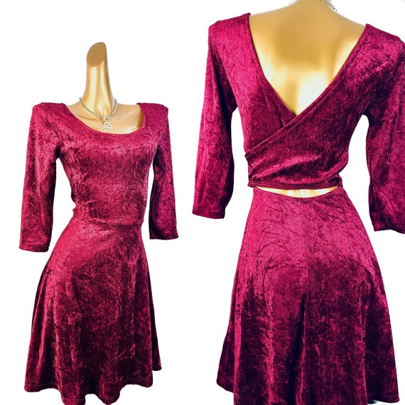 90s goth dress prom velvet fit and flare open back fo… - Gem