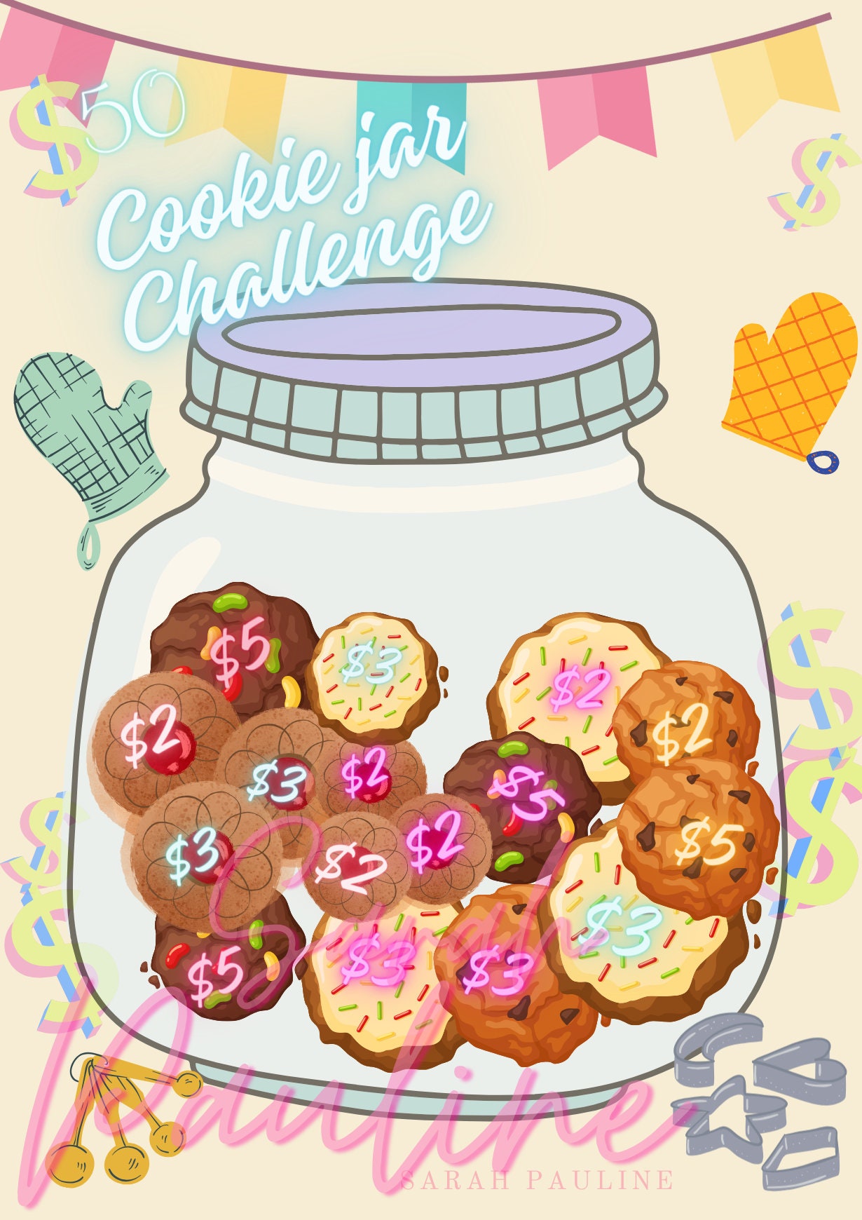 Cookie Jar Savings Challenge PDF Download for A6 Planner 50 Dollar Mini ...