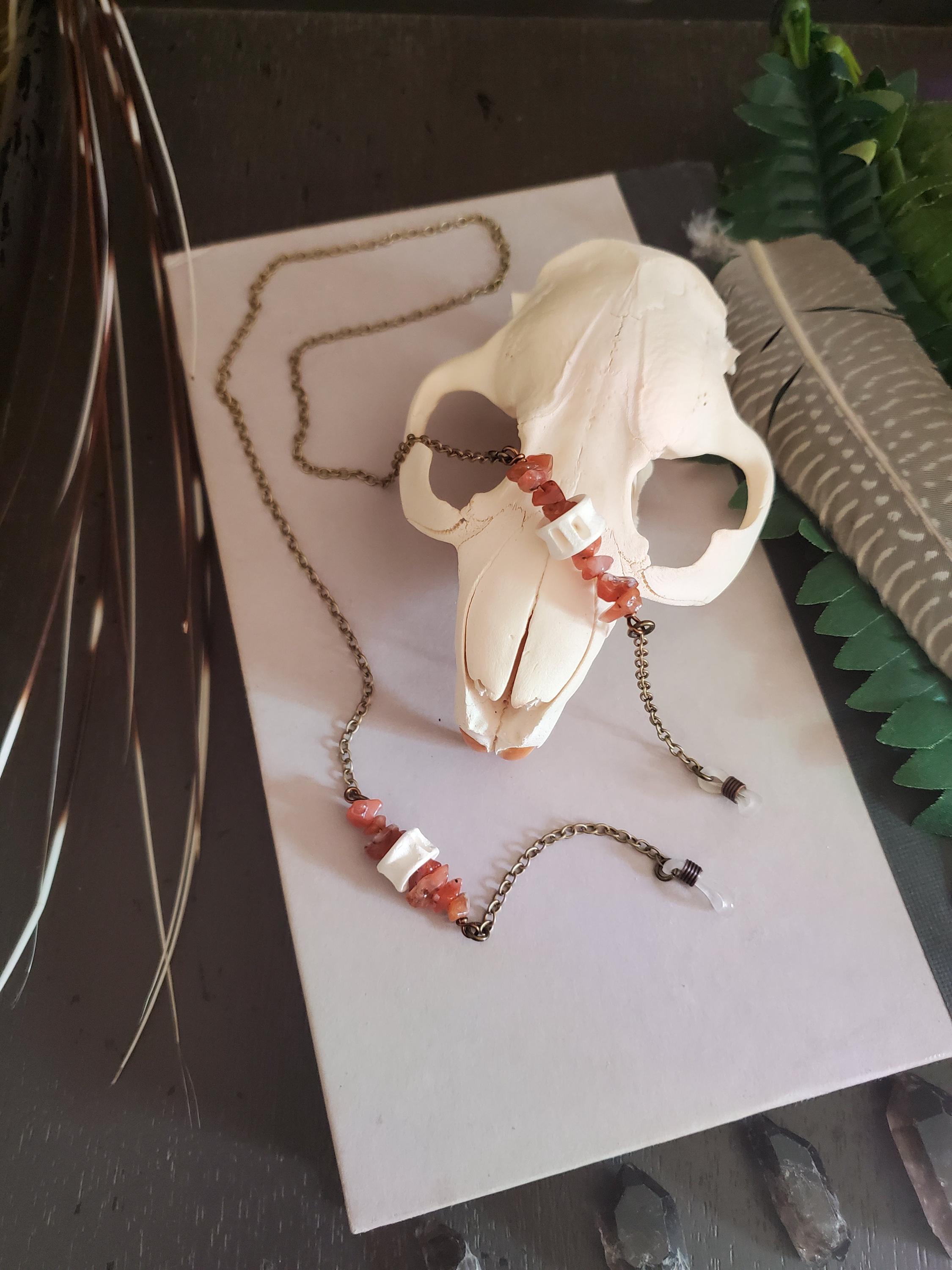 Brass Eye Glass Chain With Fish Bones and Carnelian - Etsy