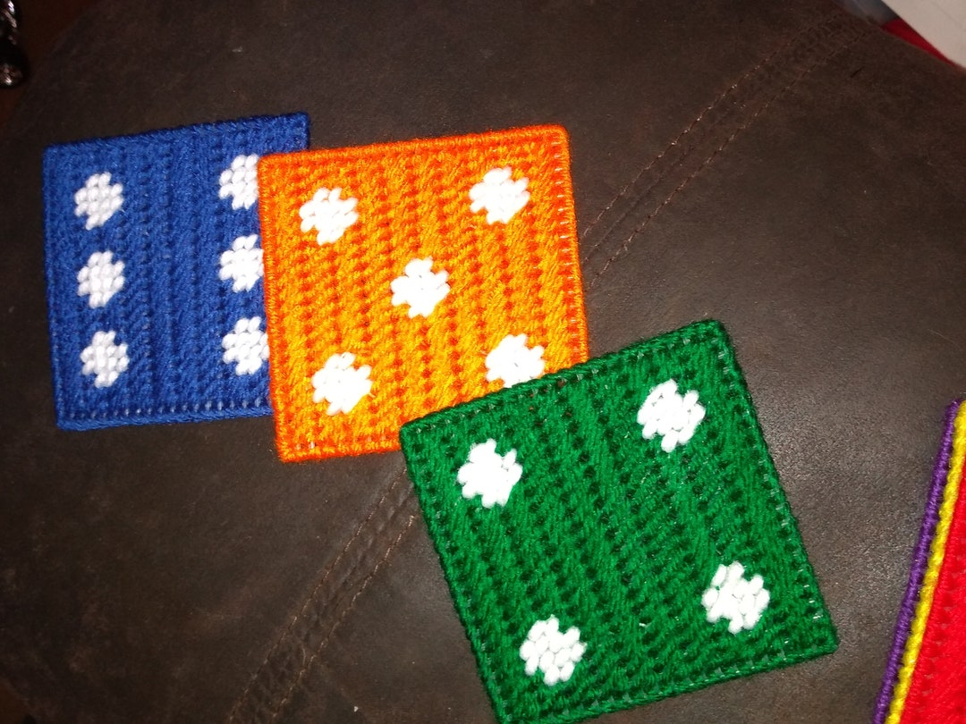 MADE TO ORDER: Handmade Plastic Canvas Dice Coasters - Etsy