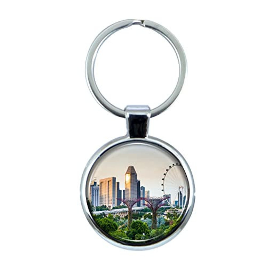 Singapore Keychain With Epoxy Dome and Metal Keyring - Etsy