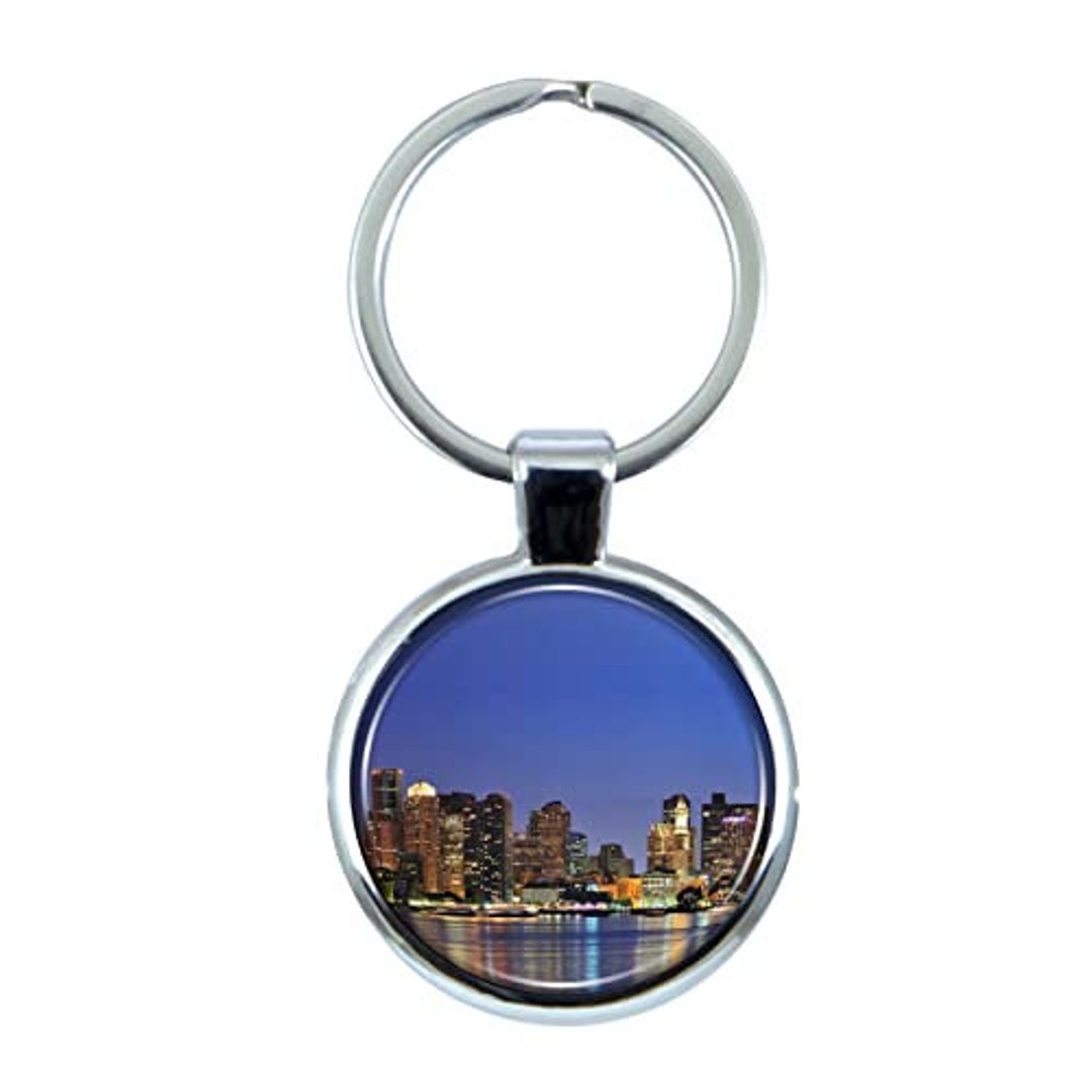 Boston Skyline Keychain With Epoxy Dome and Metal Keyring - Etsy