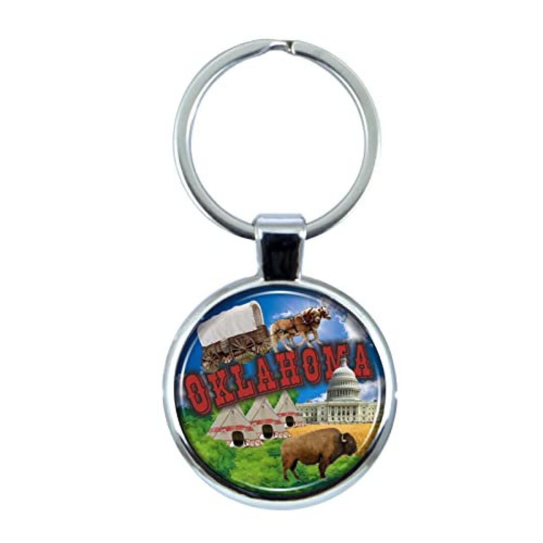 Oklahoma Keychain With Epoxy Dome and Metal Keyring - Etsy