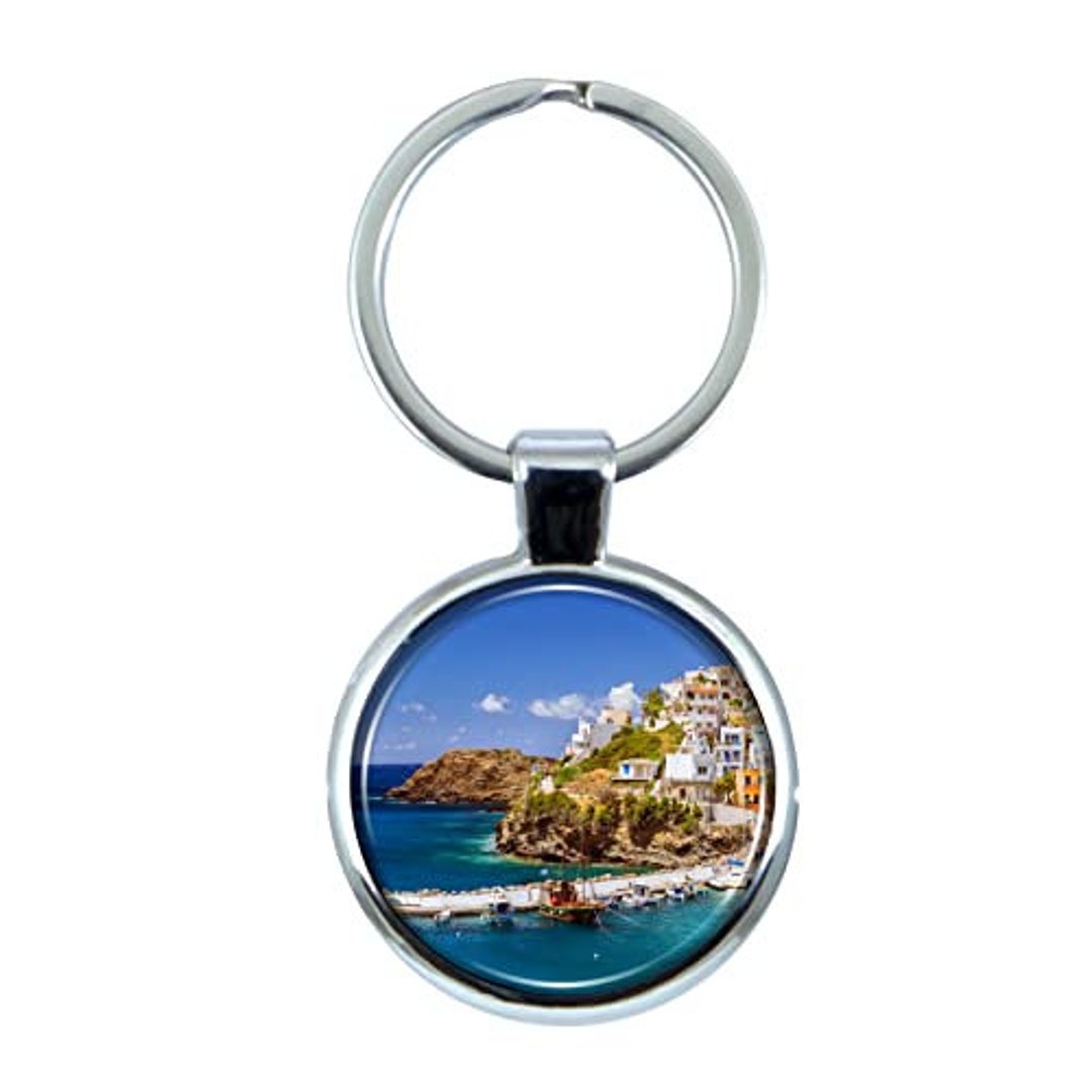 Crete Greece Keychain With Epoxy Dome and Metal Keyring - Etsy
