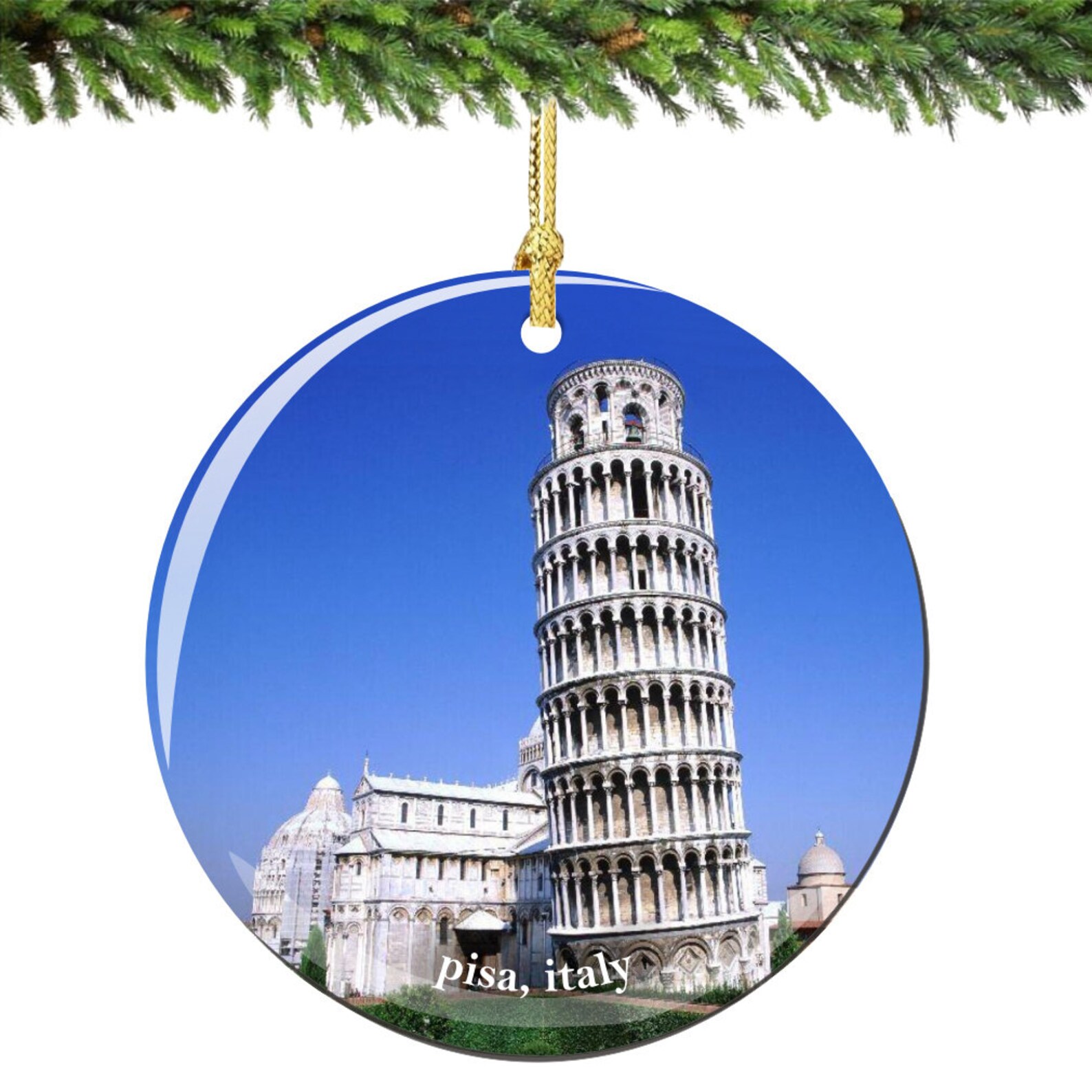 Leaning Tower of Pisa Christmas Ornament of Italy in Porcelain, Double ...