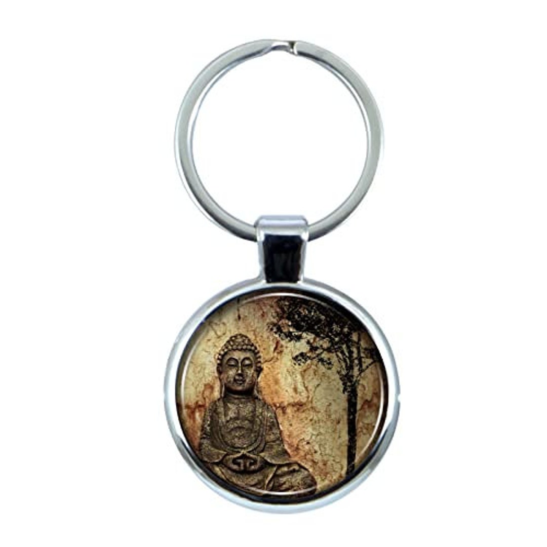 Buddha and Tree Keychain With Epoxy Dome and Metal Keyring - Etsy