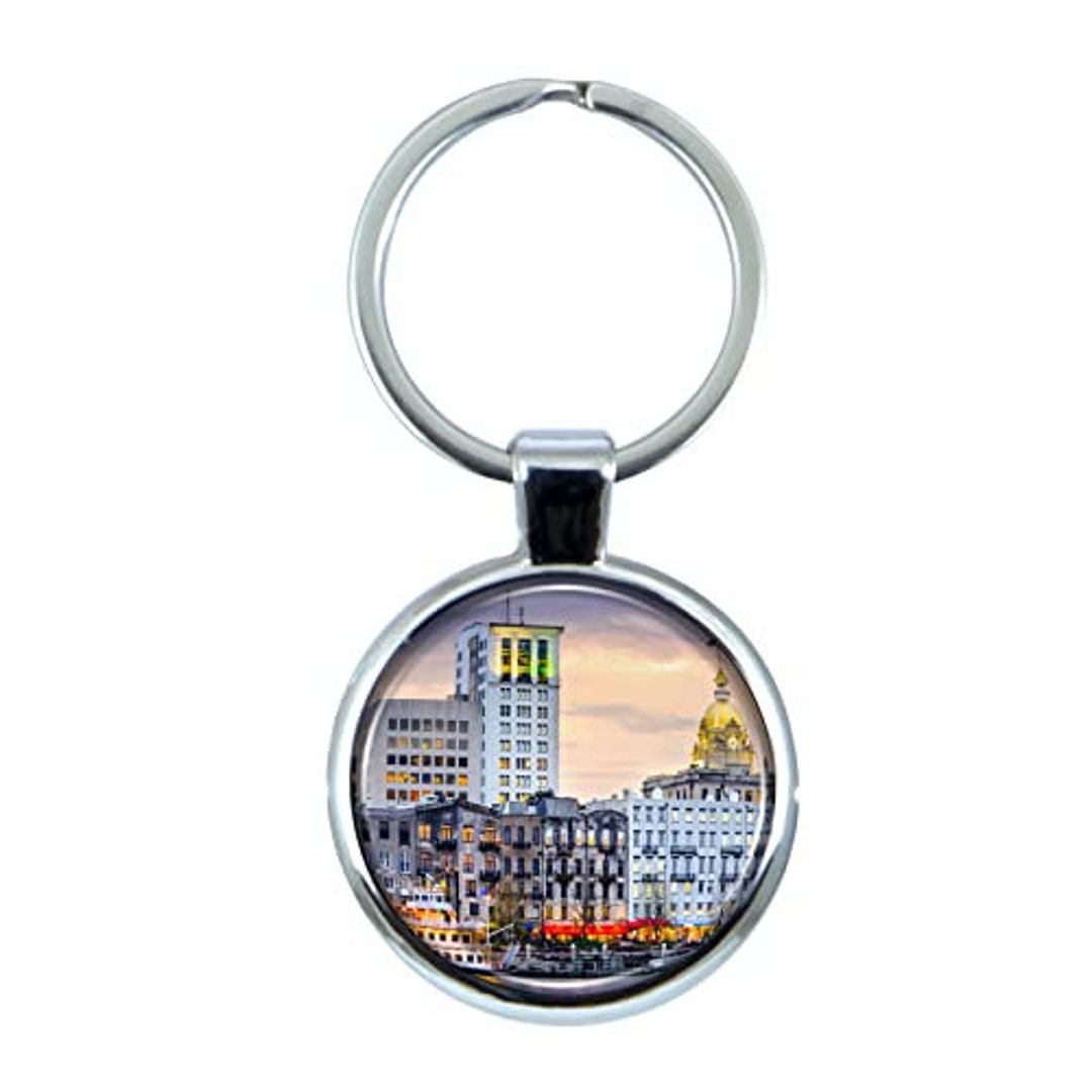 Savannah Georgia Keychain With Epoxy Dome and Metal Keyring - Etsy