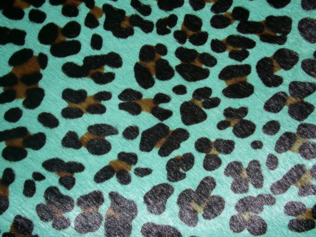 12"x12" Turquoise Leopard Print on Hair on Cowhide Avg 1.4mm Thick #2 ...