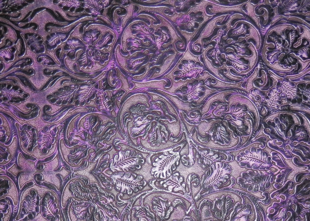 16"x21" Purple Western Tooled Floral Embossed Cowhide Leather Avg 0.8mm ...