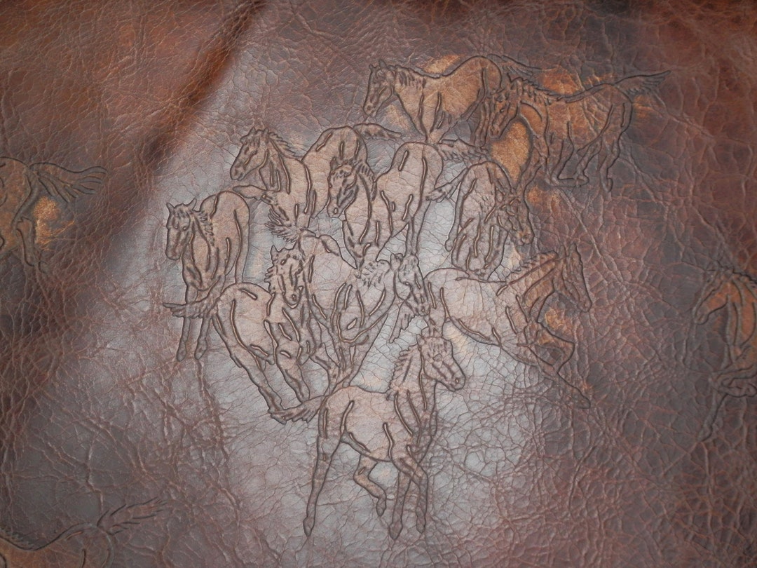 16x17 Dk Brown Running Horses Embossed Cowhide Leather Avg 0.8mm Thick ...