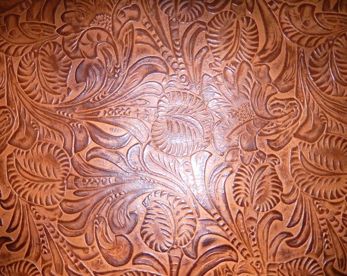 8"x13" Saddle Tan Brown Floral Embossed Cowhide Leather Avg 0.8mm Thick ...