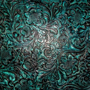 8"x15" Teal Western Floral Embossed Cowhide Leather Avg 0.8mm Thick ...