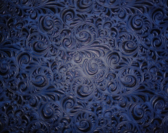 12"x18" Navy Blue Fancy Swirl Embossed Cowhide Leather Avg 0.8mm #208 ...