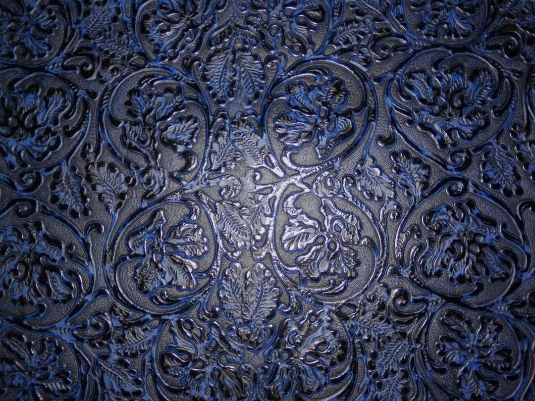 18x31 NAVY / Dark Blue Western Tooled Floral Embossed Cowhide Leather ...