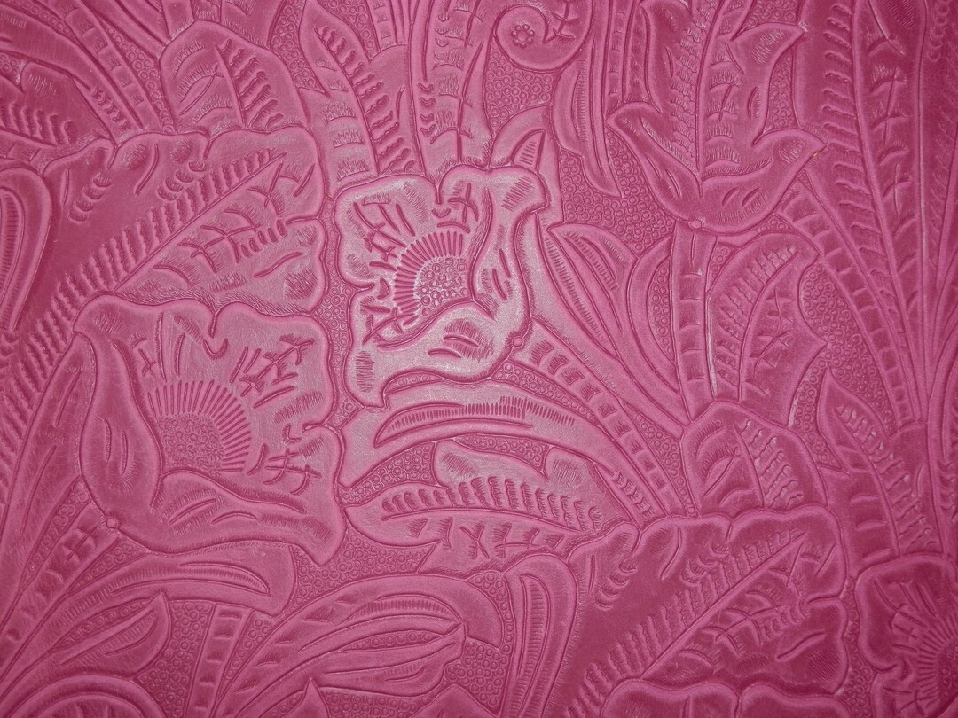 15.5"x20" Matte Hot Pink Floral Embossed Cowhide Leather Avg 1.4mm ...