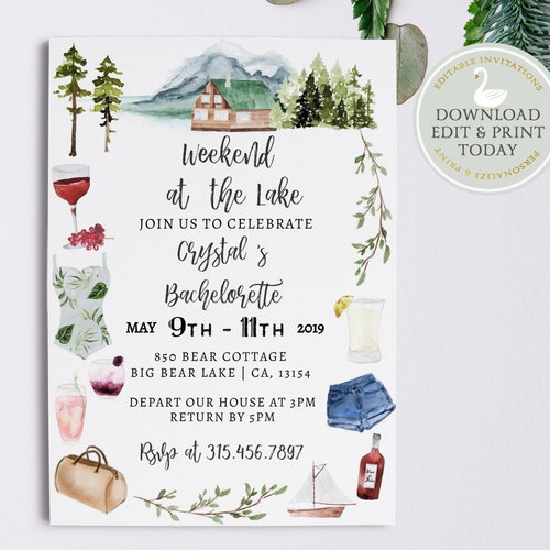 Weekend at the Lake Invitation Bachelorette Camping Invite - Etsy