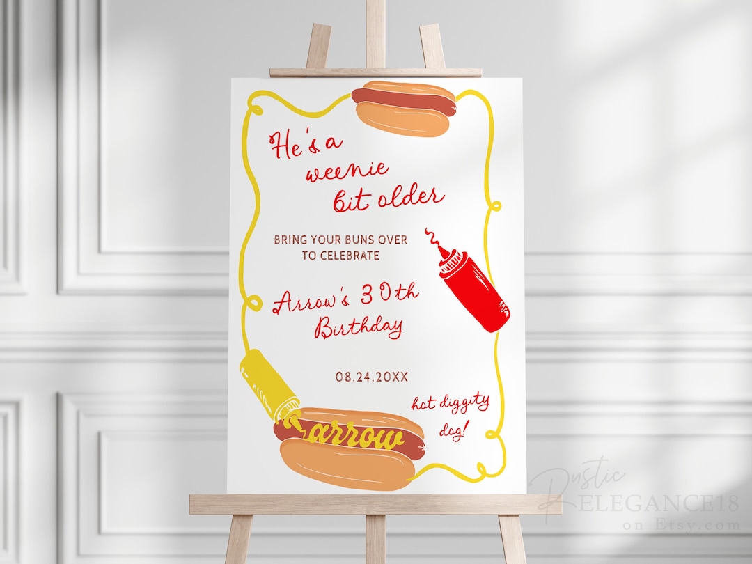 A Weenie Bit Older Sign • Any Age Hot Dog Birthday Decor, A Weenie Bit ...