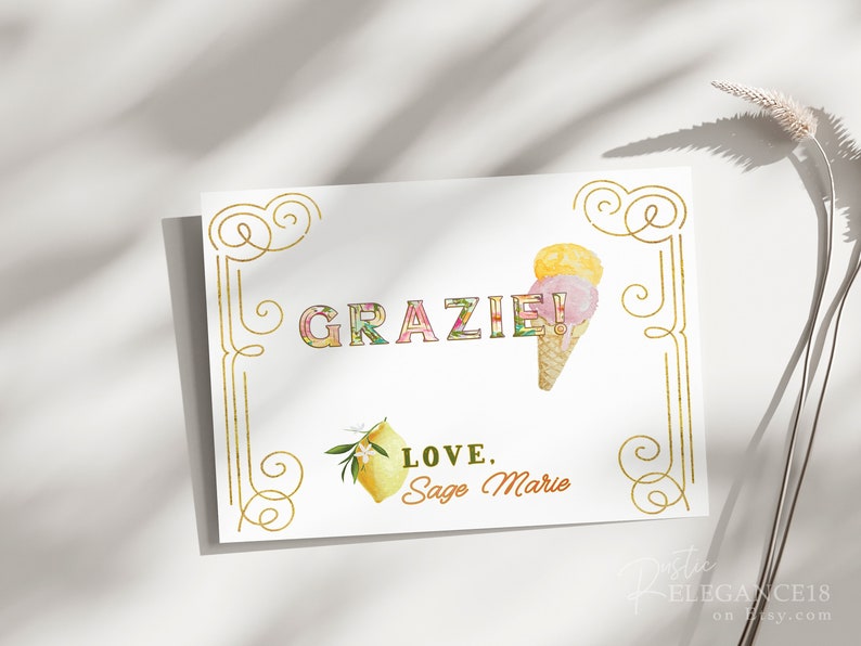 Grazie Italy Thank You Card Template • A2 Folded Thank You Card ...