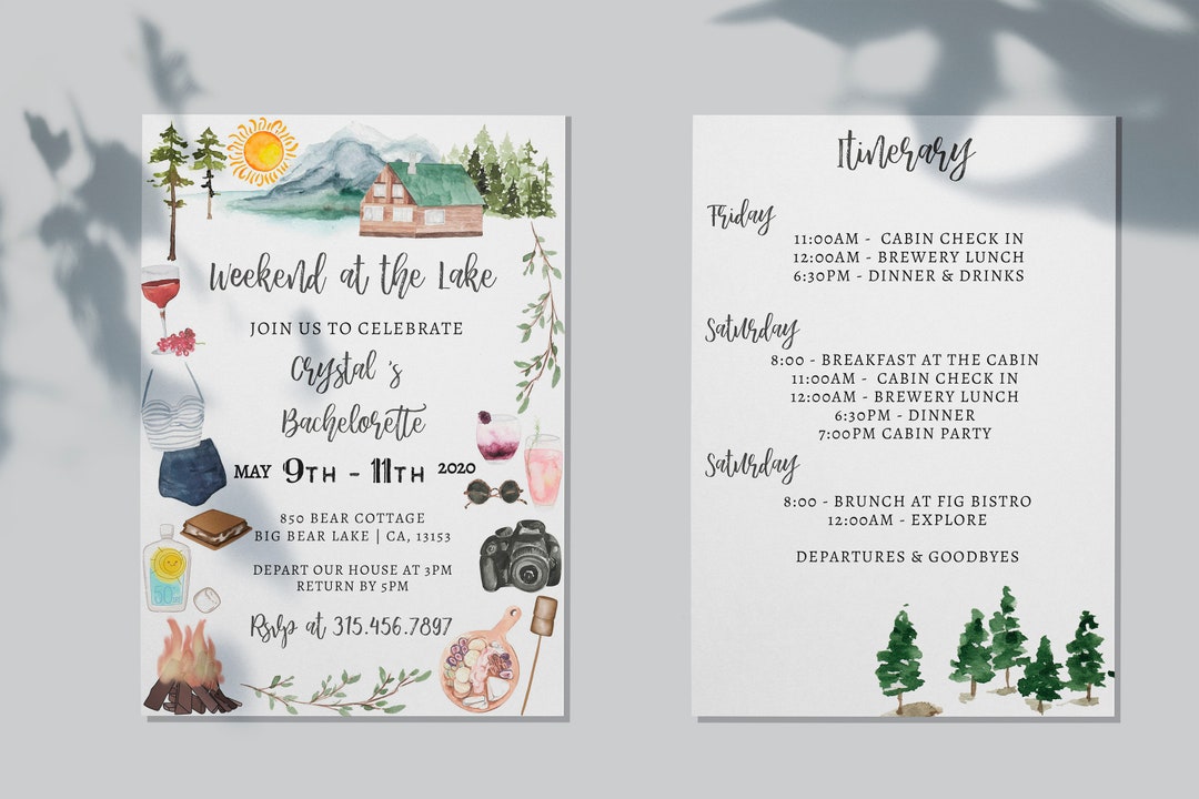 Summer Weekend at the Lake Invitation & Itinerary Template Bachelorette ...