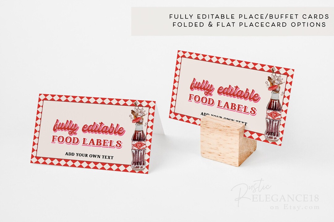 Soda Pop / Cola Folding Food Tent Sign , Food Labels Printable ...