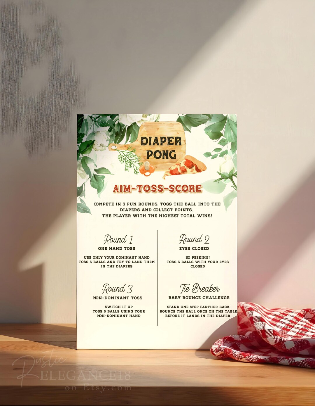 Diaper Pong Sign, Diaper Pong Game, Fun Baby Shower Games, Bow Baby ...