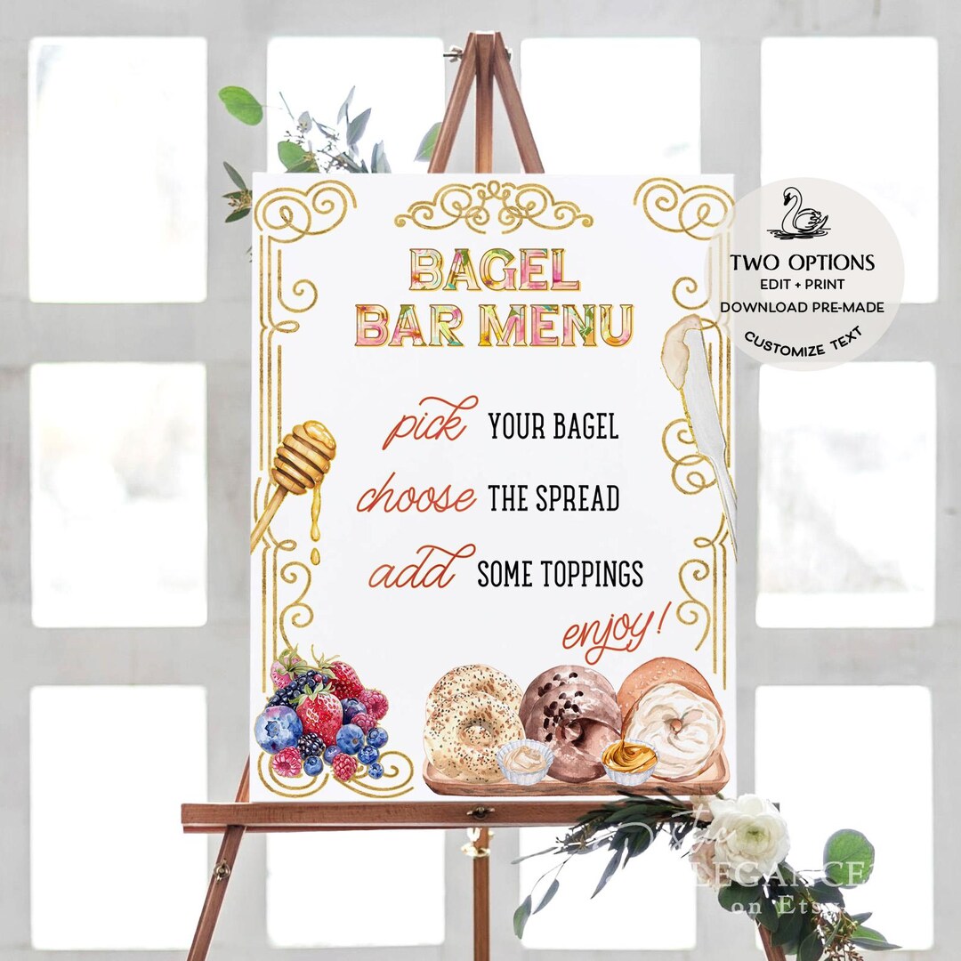 Bagel Bar Sign Template Instant Download • Brunch Sign • Bridal Brunch ...