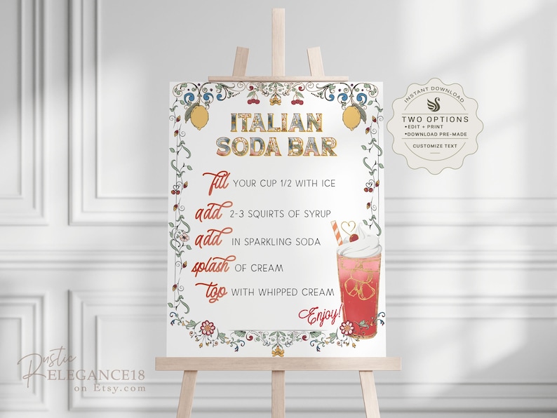 Italian Soda Bar Sign • Printable Menu Template (editable) - Etsy