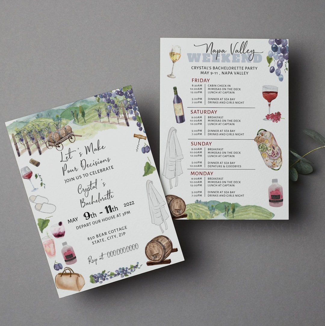 Spa Winery Invite & Itinerary Template • Bachelorette Invite • INSTANT ...