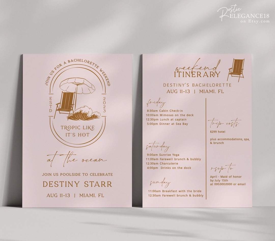 Miami Fl Bachelorette Invitation & Itinerary Template • Tropical ...