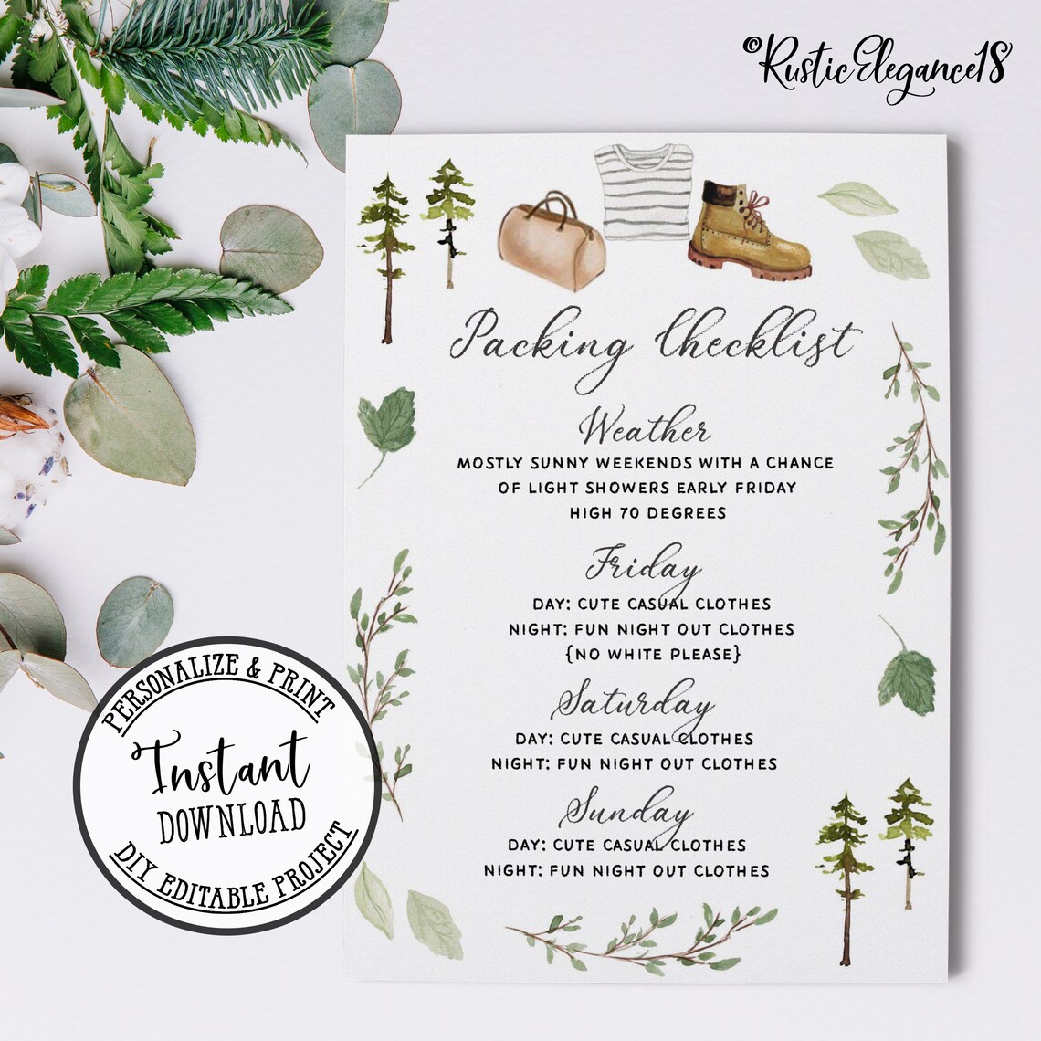 Packing Checklist Invitation Camping Itinerary Invite - Etsy