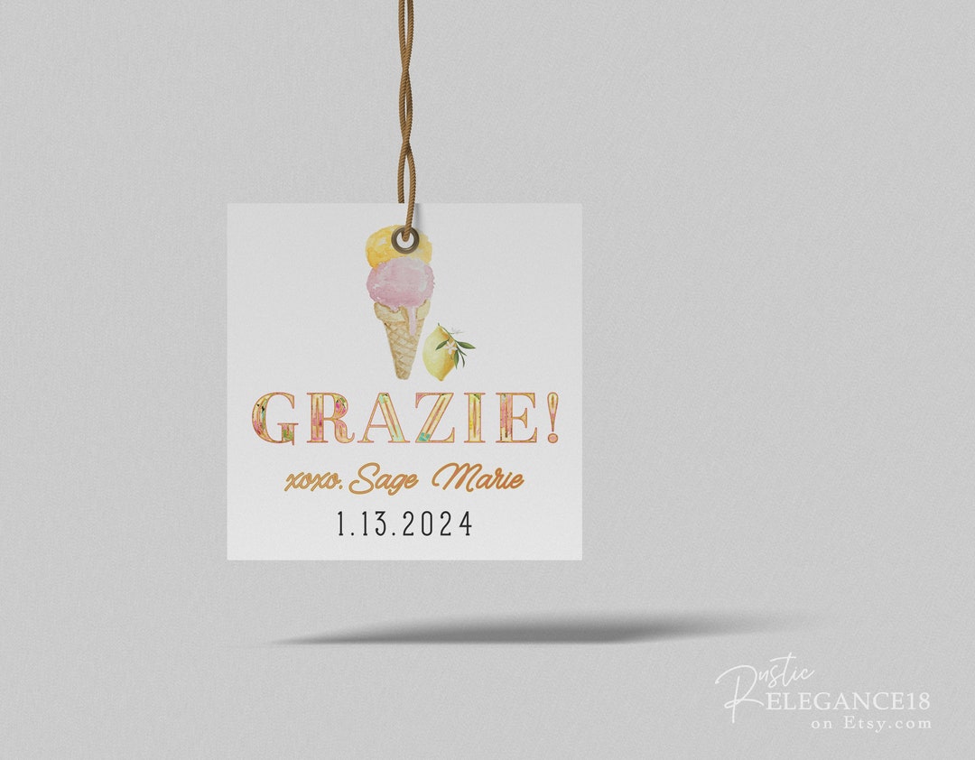 Ice Cream Favor Tag | Italian Theme Party, Grazie Favor Tag | Uno ...