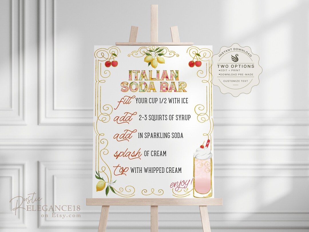 Italian Soda Bar Sign • Printable Recipe Template (digital Download) - Etsy