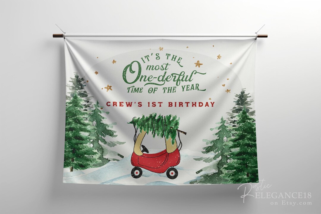 Christmas First Birthday Party Banner & Tapestry • Winter 1st Birthday ...