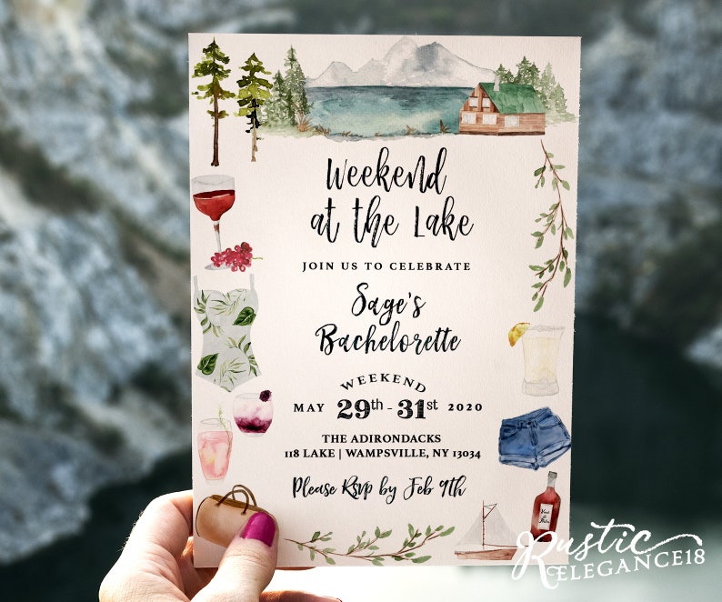 Camping Bachelorette Invitation // Weekend at the Lake // - Etsy